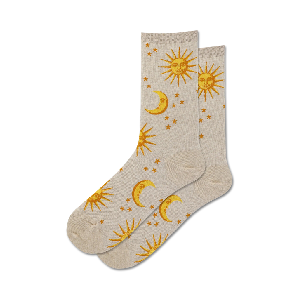 Shiny Sun And Moon Womens Celestial Crew Socks | Sockologie